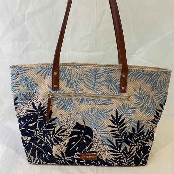 Tommy Bahama | Bags | Tommy Bahama Woven Embroidered Blue Palm Leaves ...